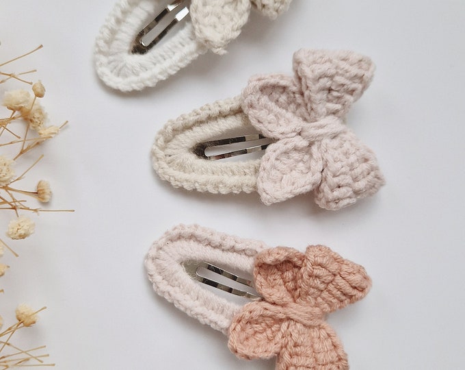 Bow Hair Clips, Crochet Hair Clips, Girls Snap Clips, Crochet Bow ...