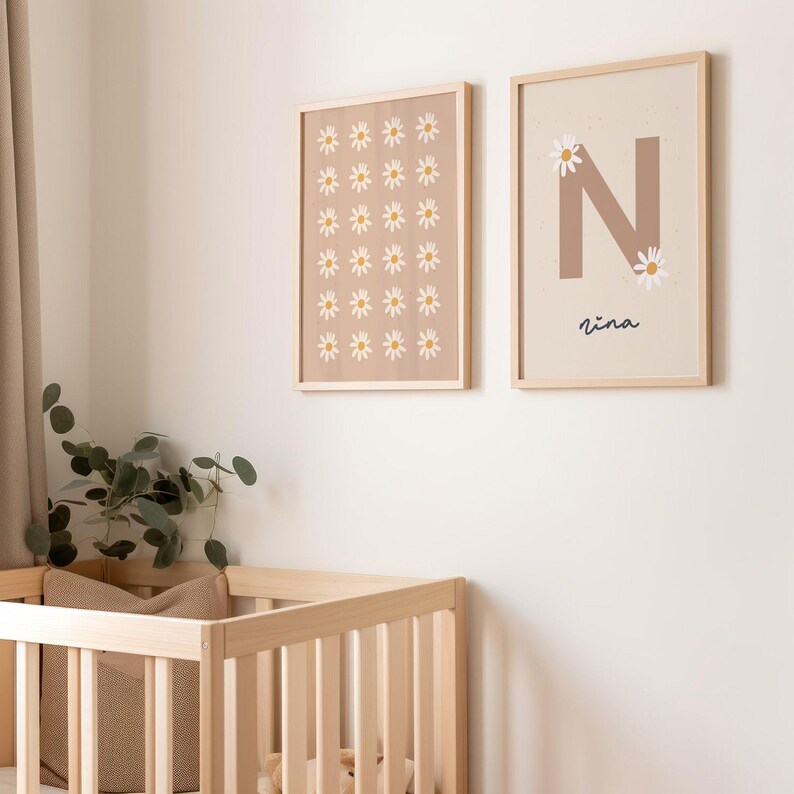 Personalized Daisy Nursery Art, Custom Name Printable Set (digital ...