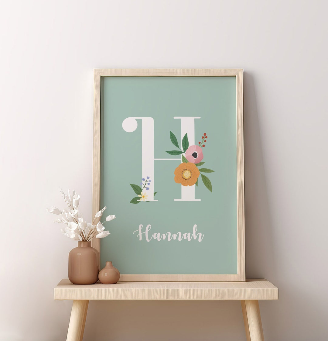 Custom Flower Name Print Wall Art | Personalised Initial Wildflowers ...