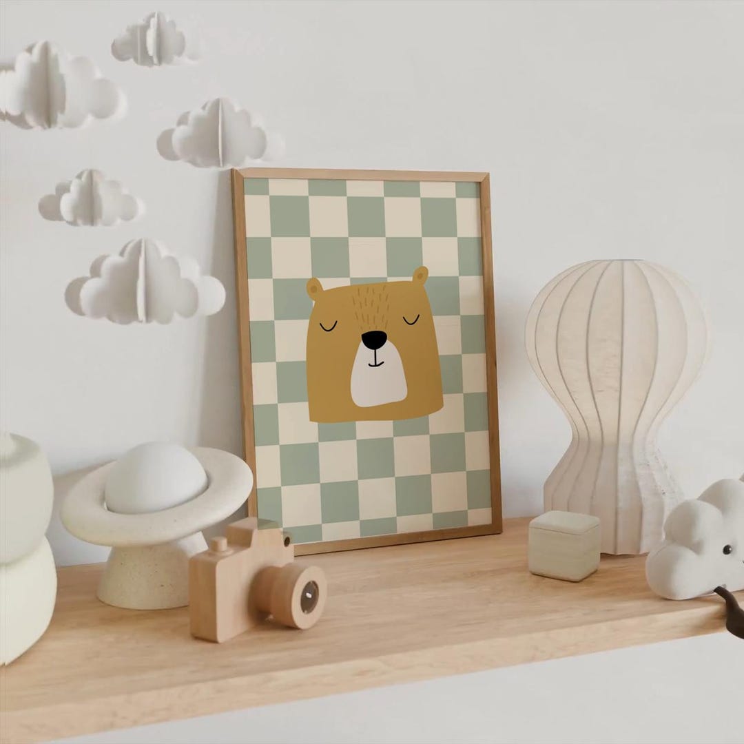 Bear Nursery Art, Checkered Bear Wall Print, Instant Download Nursery ...