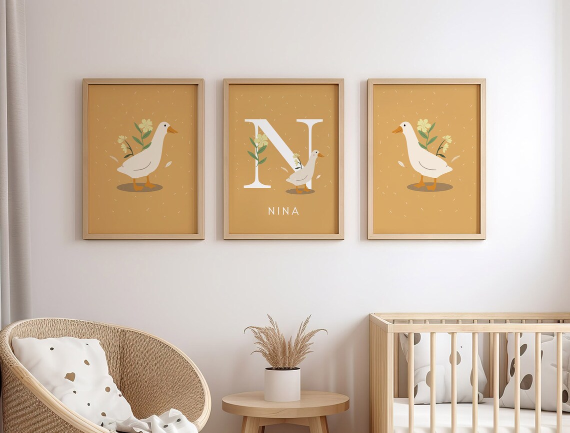 Custom Goose Nursery Print Set, Geese and Flowers (digital Download) - Etsy
