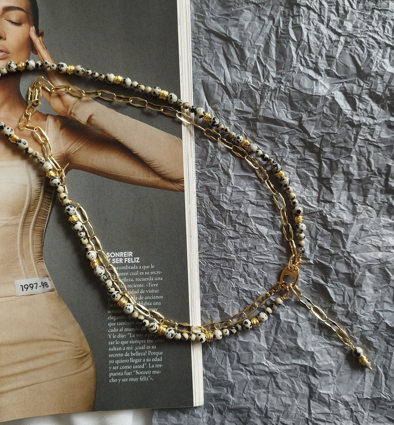 Collar Doble, Jaspe Dálmata, Collar Moderno, Collar Con Cadena, Cadenas ...