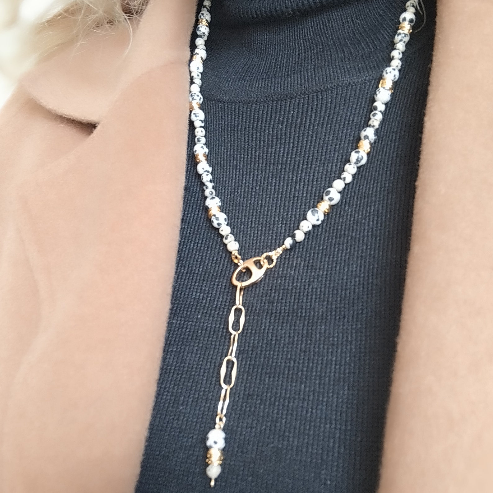 Collar Doble, Jaspe Dálmata, Collar Moderno, Collar Con Cadena, Cadenas ...