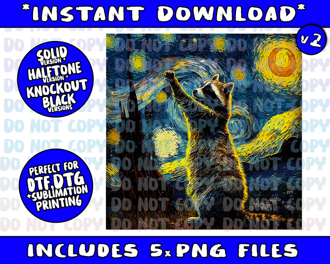Starry Night Raccoon Art Van Gogh Painting Raccoon Loverpng Bundle ...