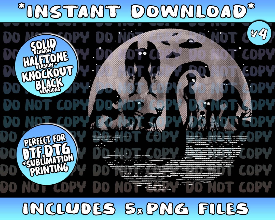 Bigfoot Loch Ness Monster Mothman and Aliens Funny Cryptid Png Bundle ...