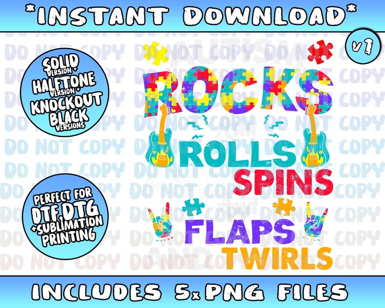 Autism Rocks and Rolls Funny Autism Awareness Month Png Bundle ...