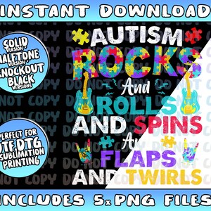 Autism Rocks and Rolls Funny Autism Awareness Month Png Bundle ...