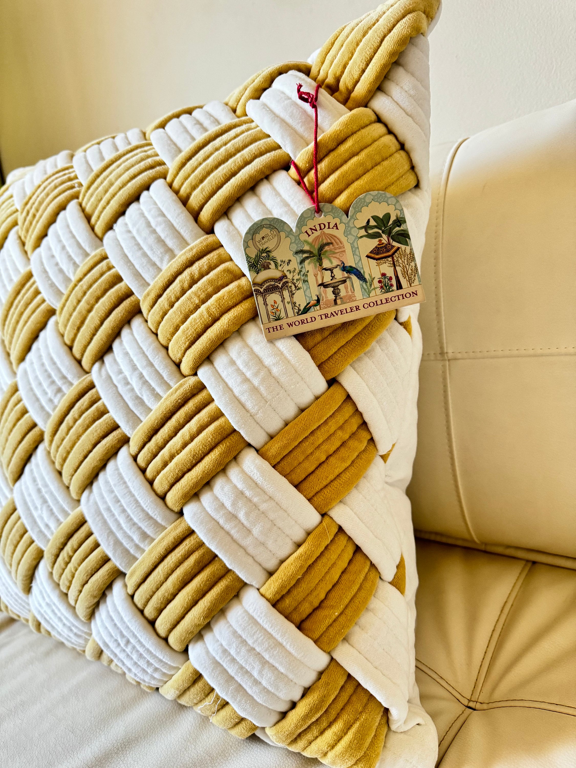 The World Traveler Collection India 20x20 Yellow White Braided Woven ...