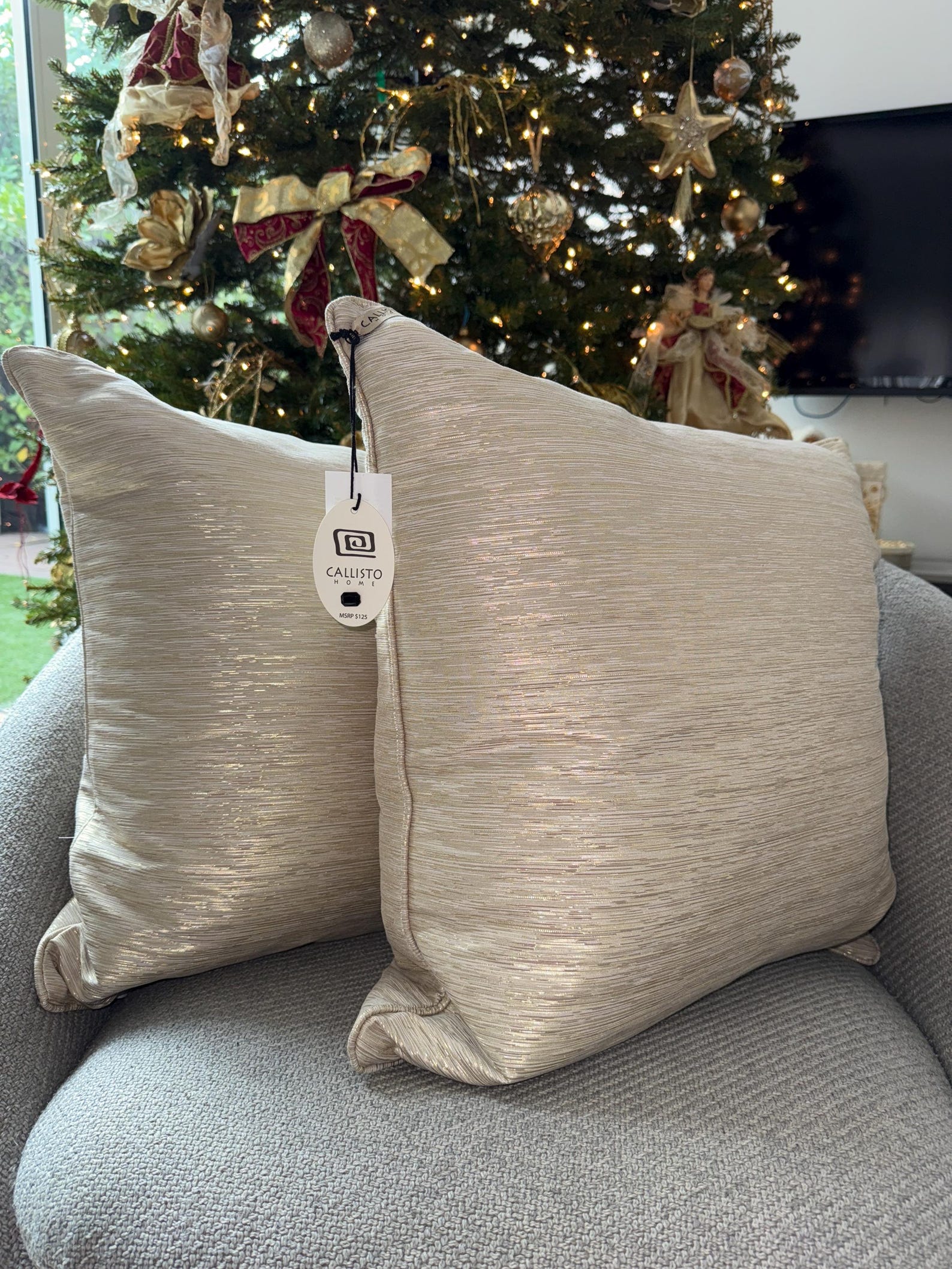 Callisto Home Gold Metallic Golden 24x24 Textured Square Decorative ...