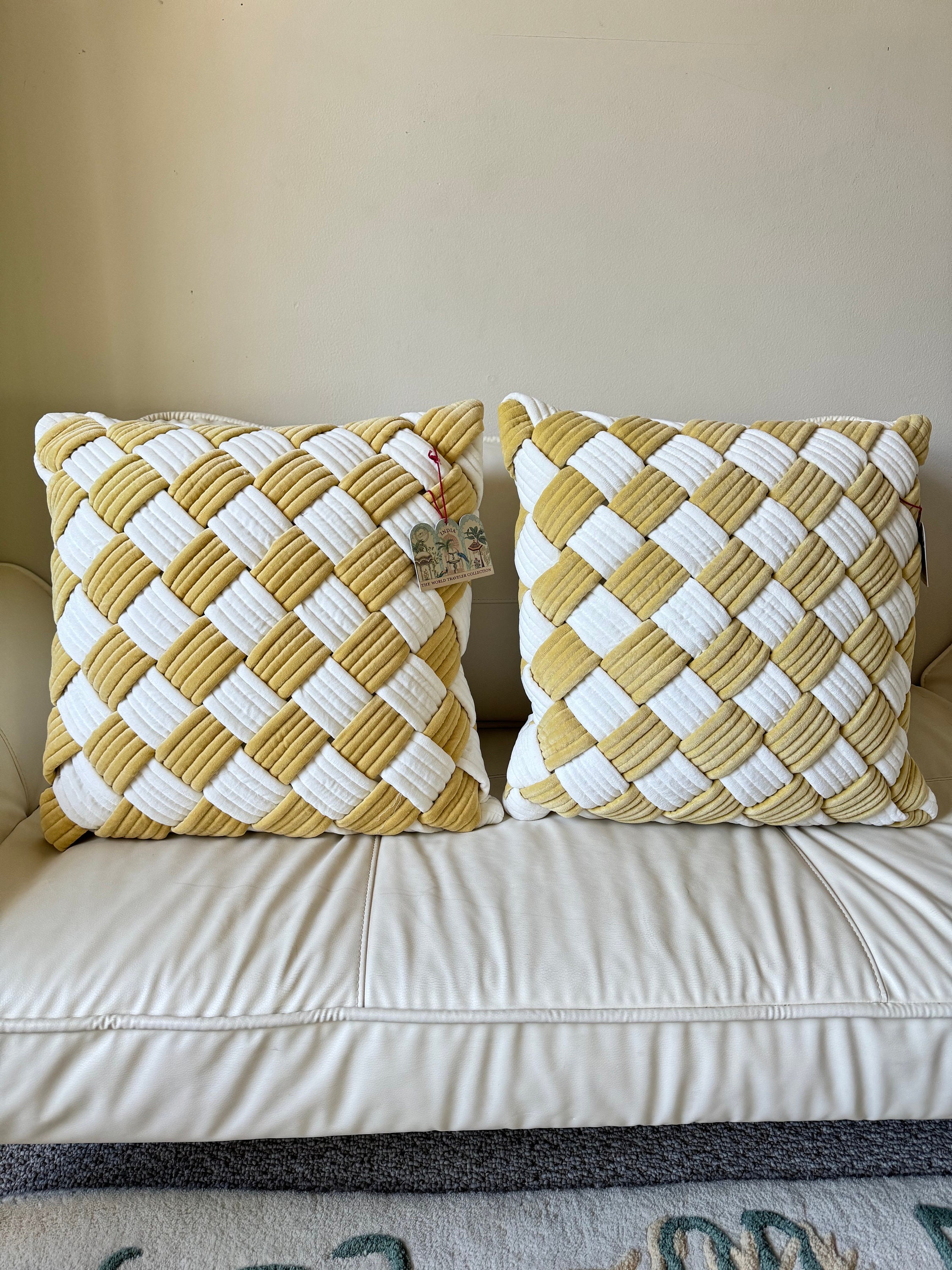 The World Traveler Collection India 20x20 Yellow White Braided Woven ...