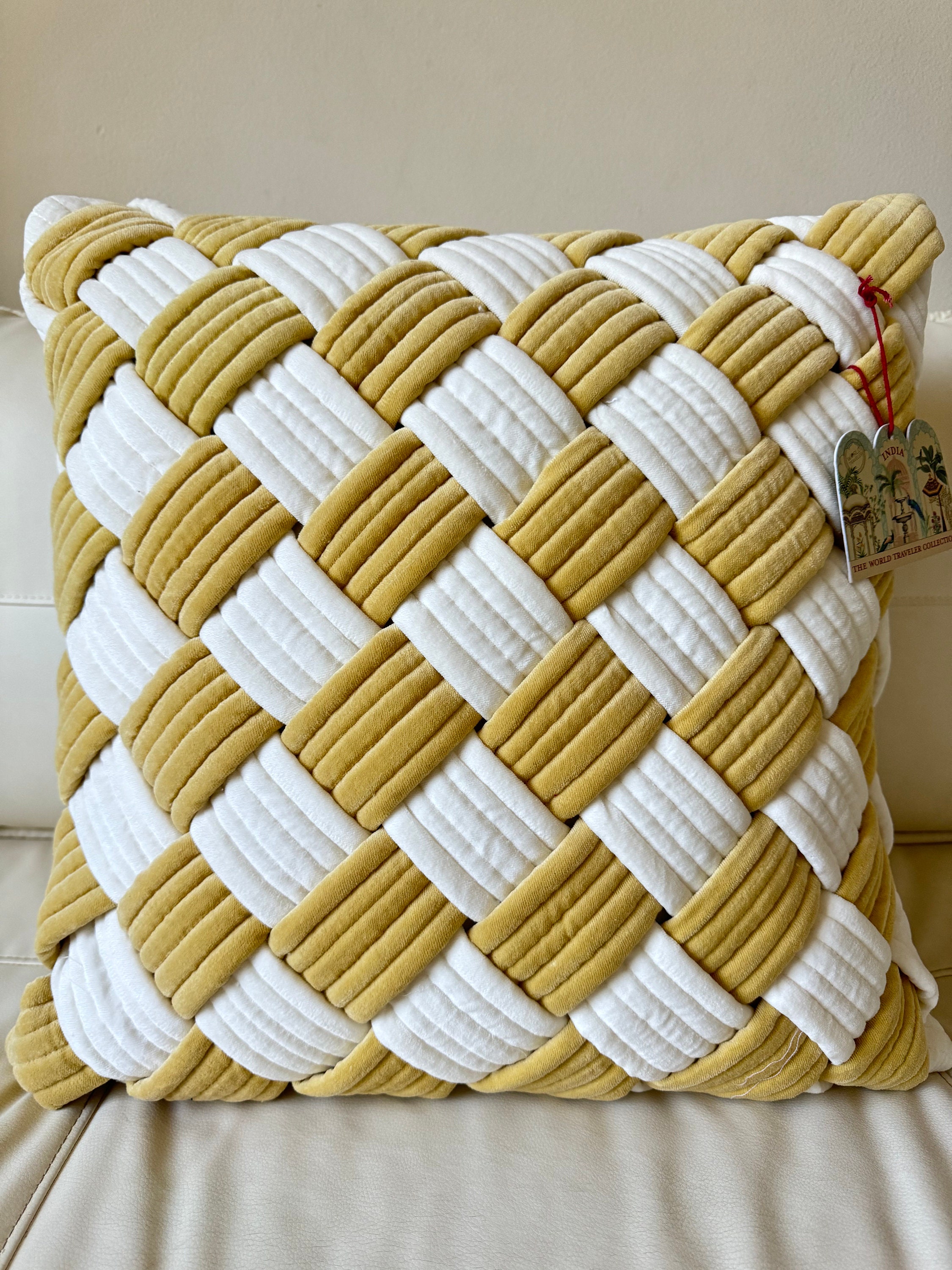 The World Traveler Collection India 20x20 Yellow White Braided Woven ...