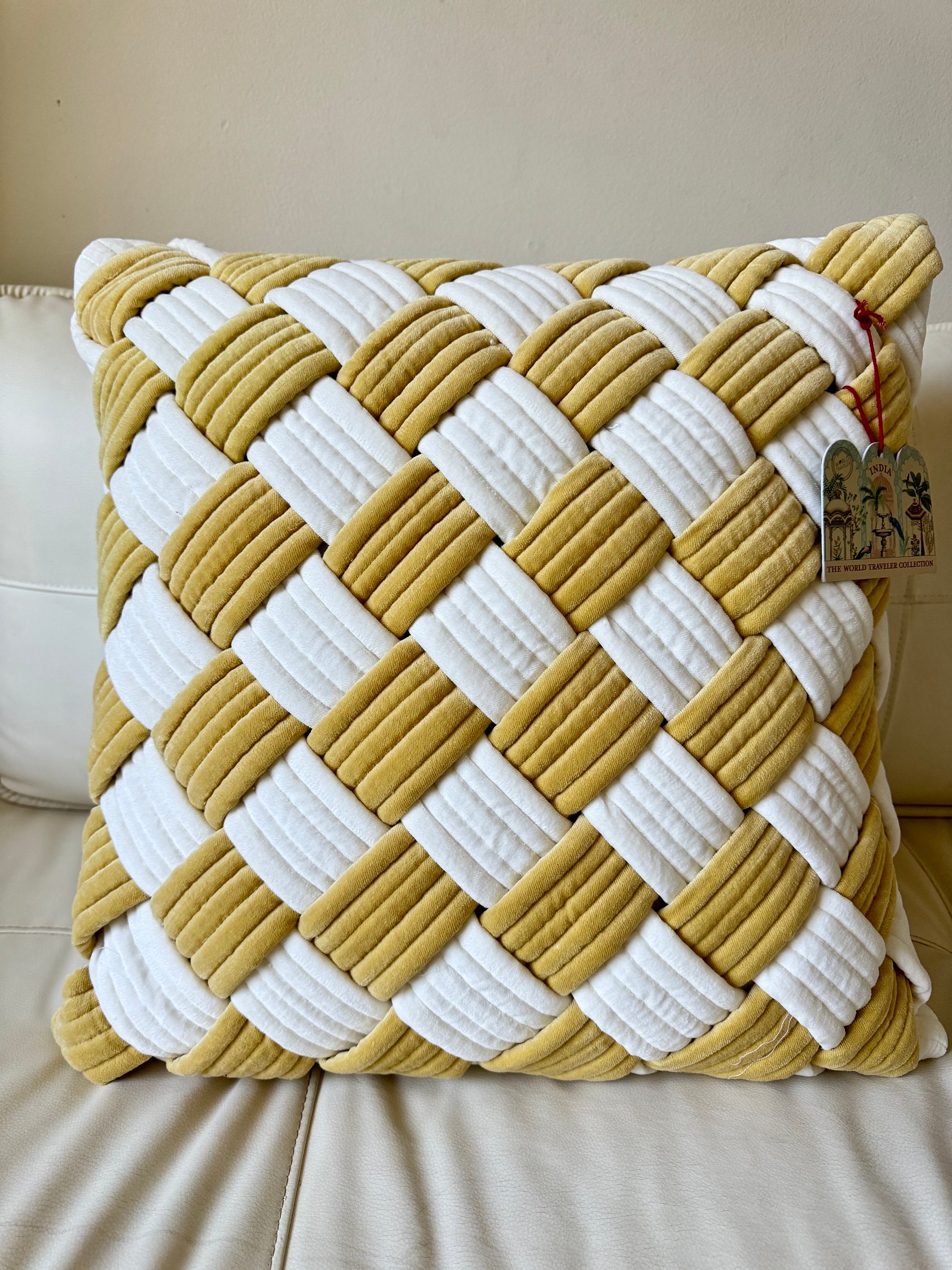 The World Traveler Collection India 20x20 Yellow White Braided Woven ...
