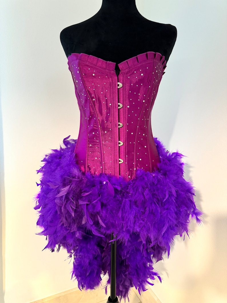Custom Made Burlesque Feather Crystal Corset Lace up Purple Amethyst ...