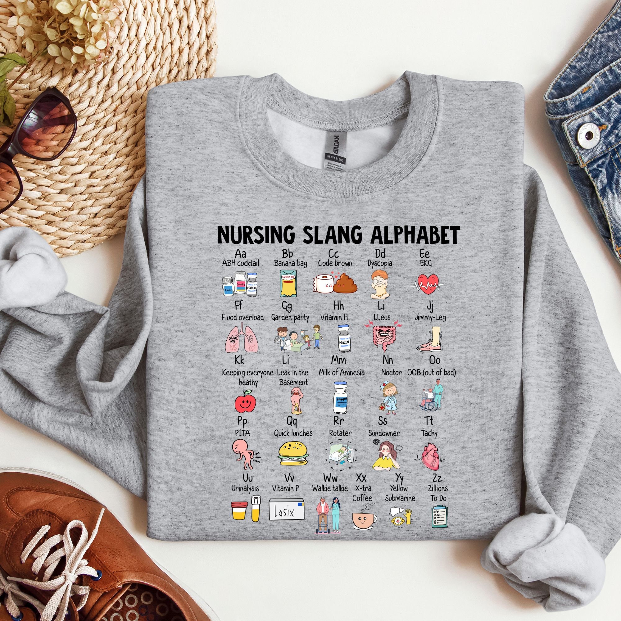 Nursing Slang Alphabet Sweatshirt, Nurse ABC Sweatshirt, Funny Nurse ...