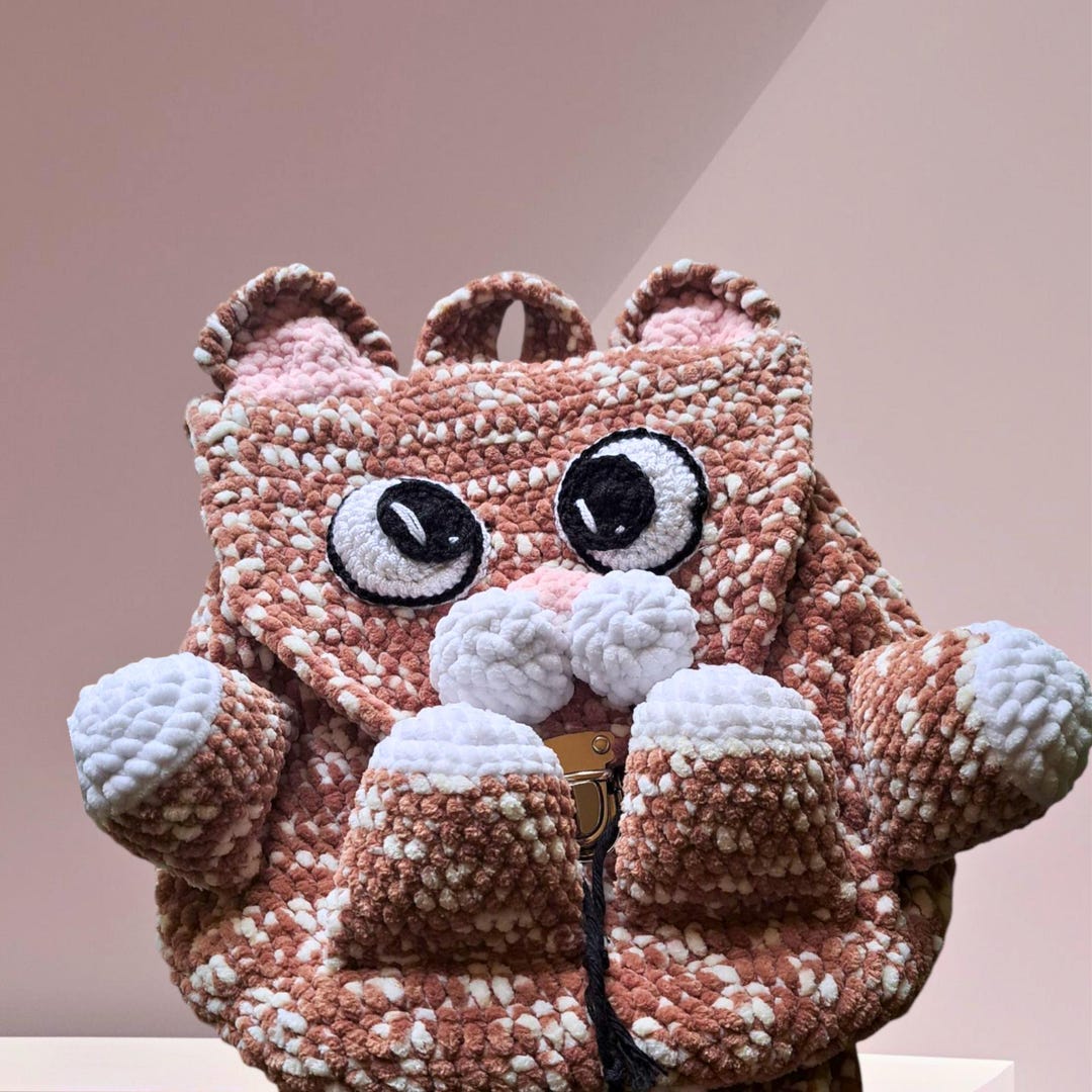 Handmade Plush Animal Backpack for Kids – Crochet Kitty Bag – Custom ...