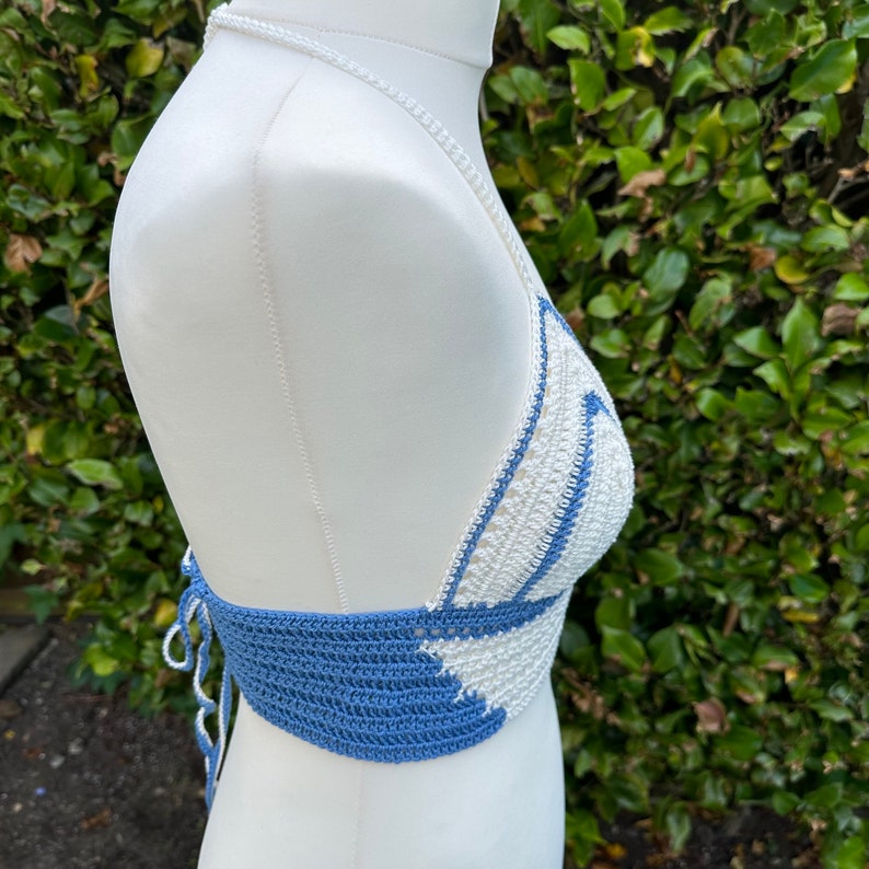 White and Blue Greek Inspired Longline Crochet Bralette Crop Top With ...