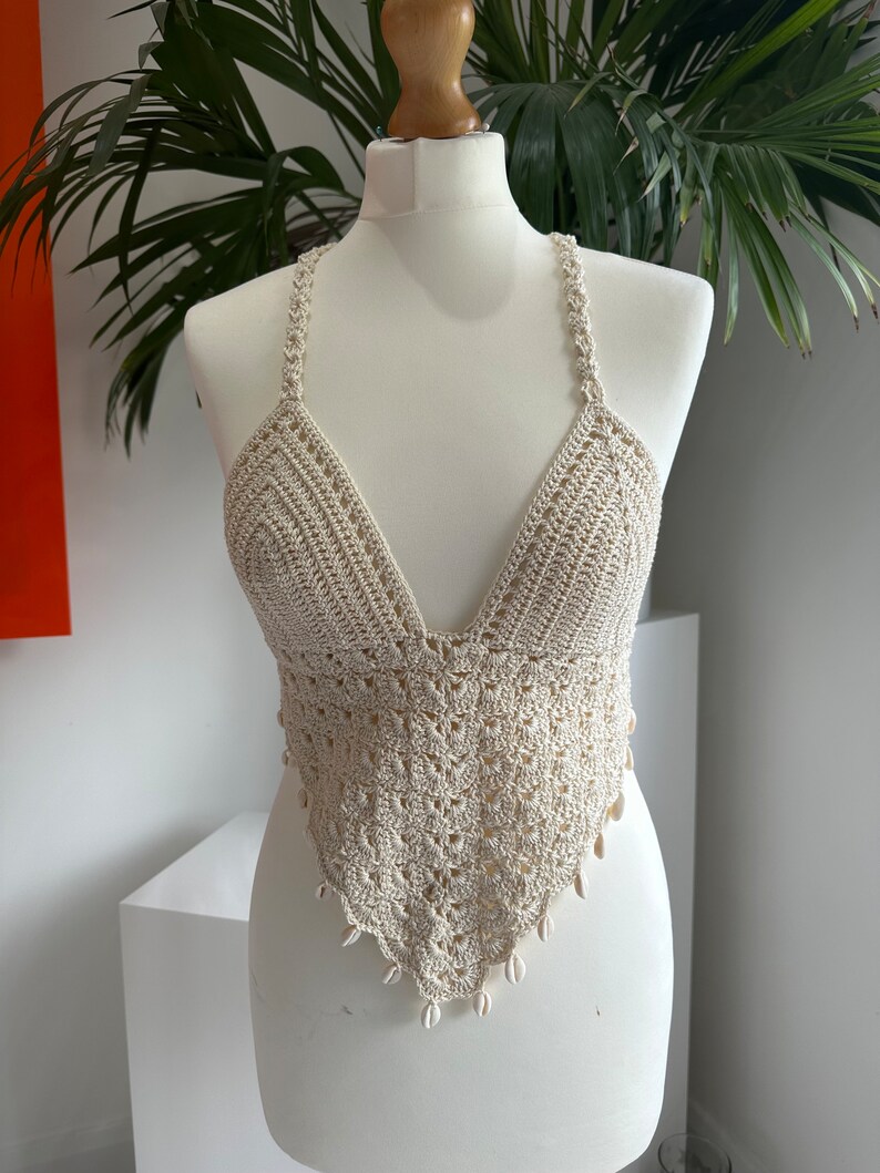 Beige Ecru Longline V Shaped Crochet Bralette Crop Top With Adjustable ...