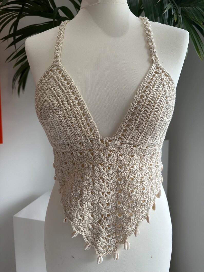 Beige Ecru Longline V Shaped Crochet Bralette Crop Top With Adjustable ...