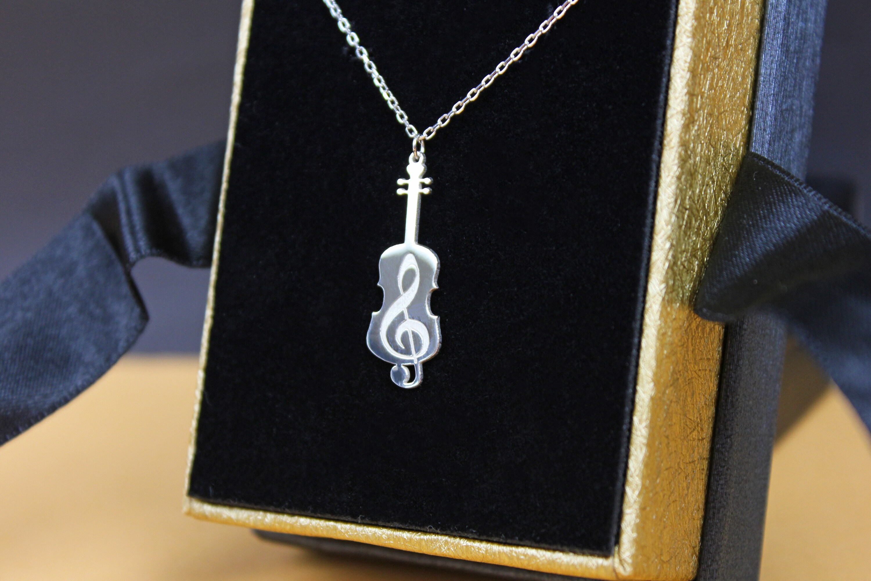 Violin Necklace in Sterling Silver, Violin Charm With Treble Clef, Gift ...