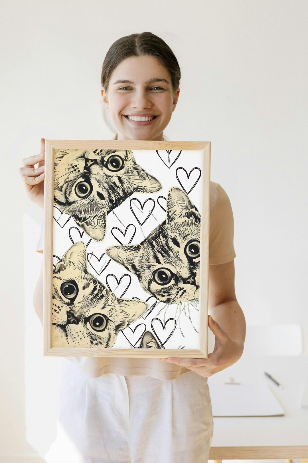 Printable Vintage Cat Wall Art Print, Retro Cat Wall Decor,cute Cat ...