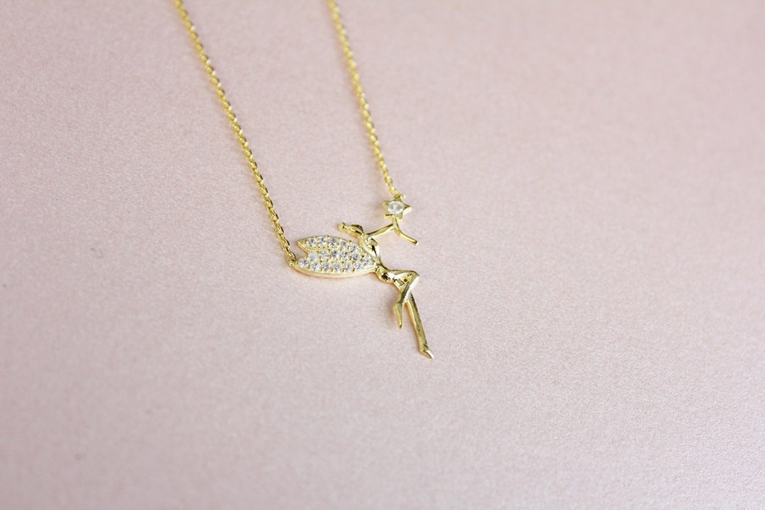 3D Gold Tinkerbell Necklace,silver Fairy Necklace,pixie Diamond Wings ...