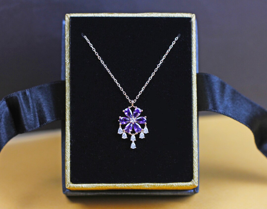 Jasmine Flower With Crystal Drop Stone Necklace Drop Gemstone - Etsy