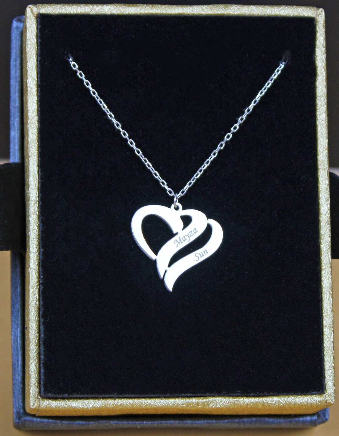 Personalized Double Name Heart Necklace, Custom Two Names Heart Jewelry ...