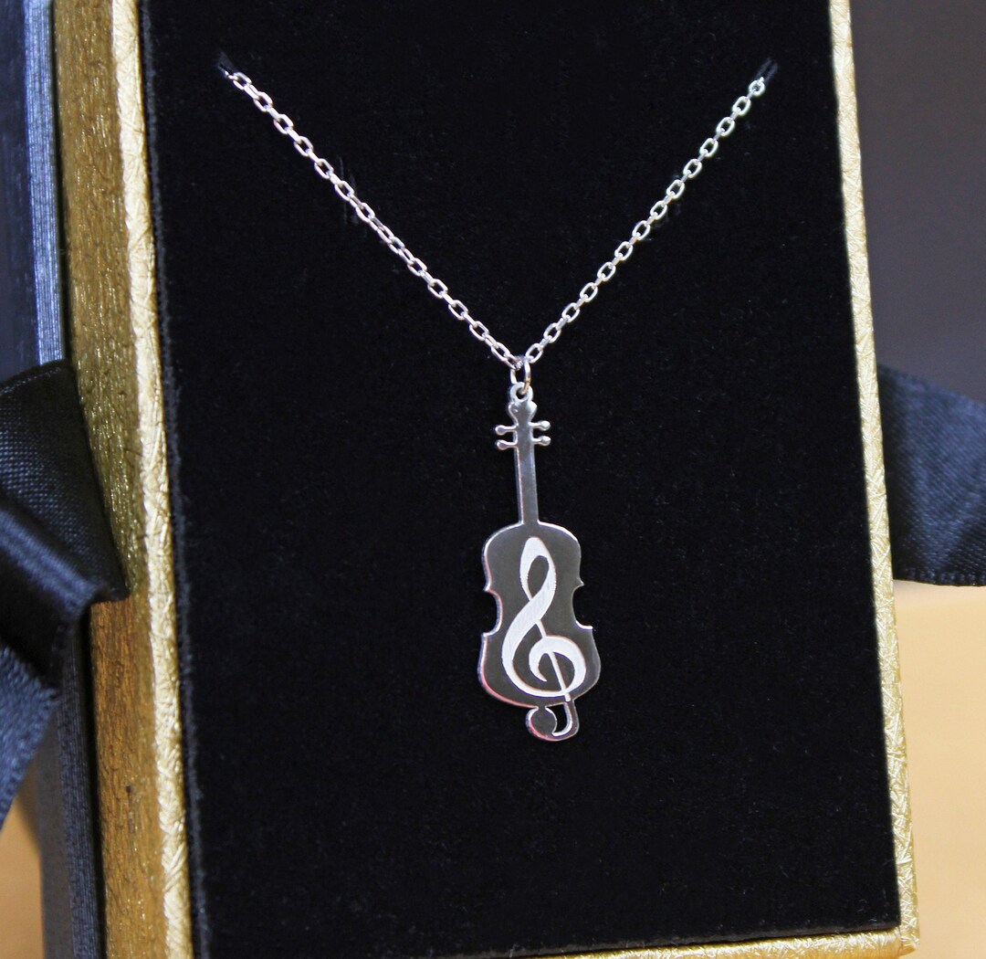 Violin Necklace in Sterling Silver, Violin Charm With Treble Clef, Gift ...