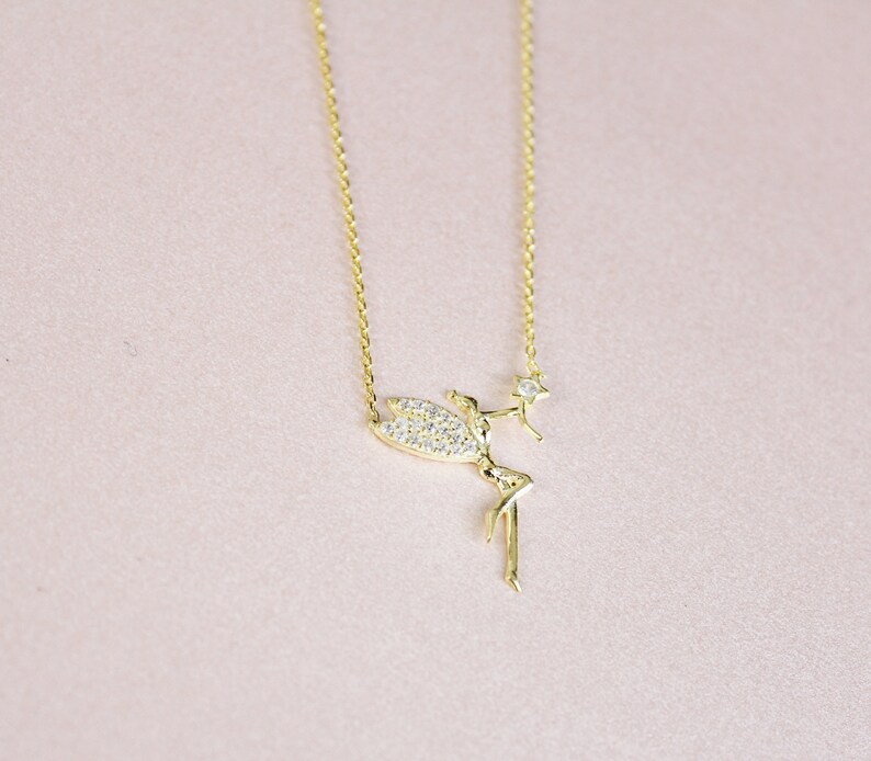 3D Gold Tinkerbell Necklace,silver Fairy Necklace,pixie Diamond Wings Necklace,dainty Fairy ...