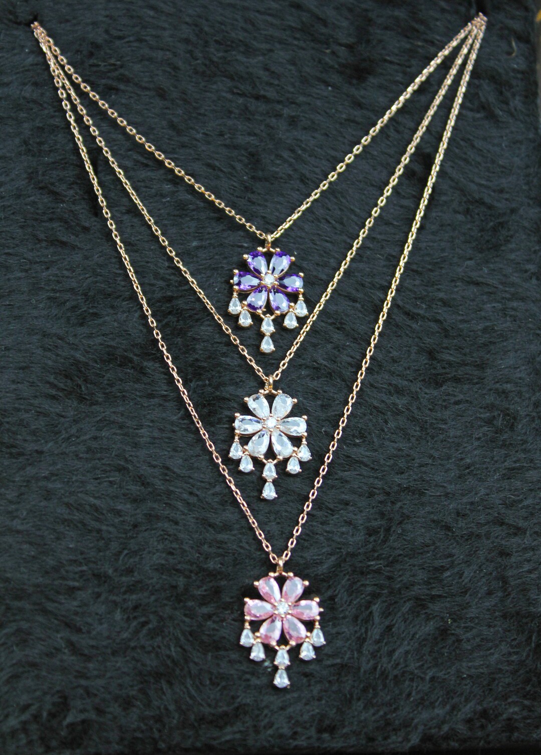 Jasmine Flower With Crystal Drop Stone Necklace, Drop Gemstone Flower ...