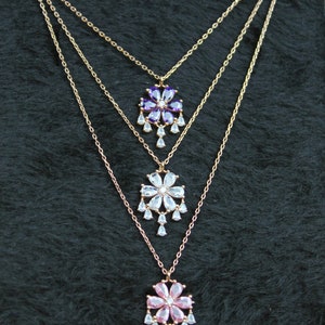 Jasmine Flower With Crystal Drop Stone Necklace, Drop Gemstone Flower ...