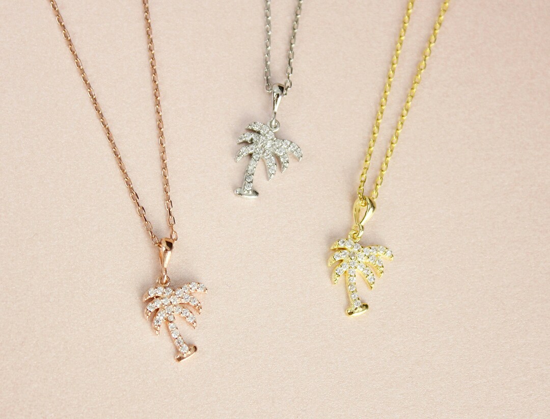 Diamond Palm Tree Necklace,tropical Beach Necklace, Dainty Gold Summer ...