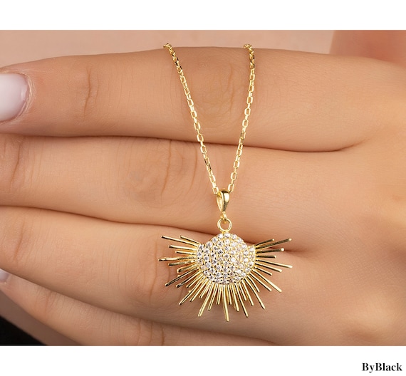 Sunshine Luxury Nature Necklace Handmade Luxury Shiny Pendant Dainty Women Nature Necklace Sunburst Charm Summer Jewelry Sun Pendant Etsy