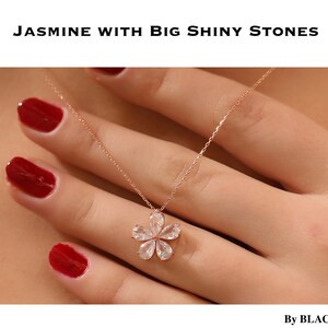 925 Sterling Silver Jasmine Flower Necklace • Dainty Floral Pendant ...