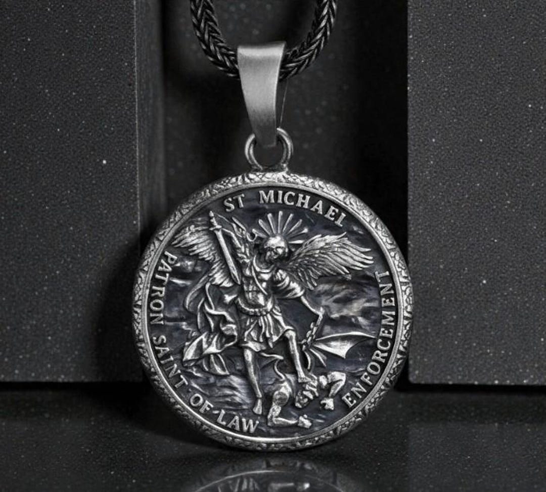 St. Michael Archangel Sterling Silver Pendant | Two-sided Medal - Etsy