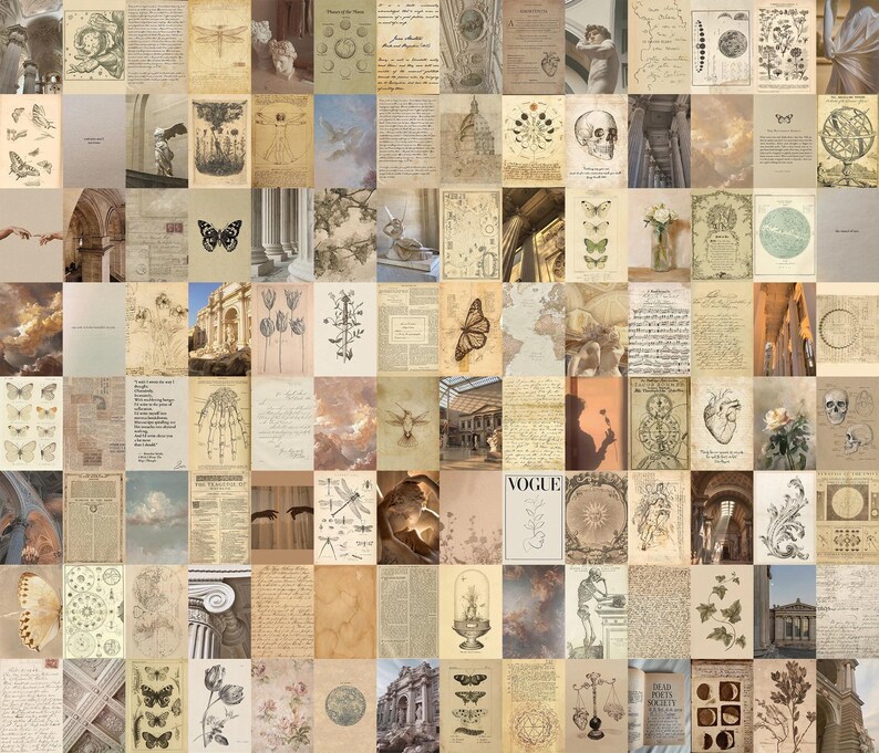 Light Academia Aesthetic Wall Decor 115pcs Vintage Poster Wall Collage ...