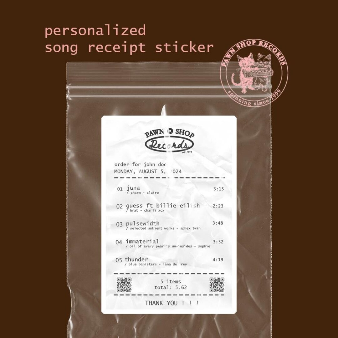Personalized Song Receipt Sticker - Etsy