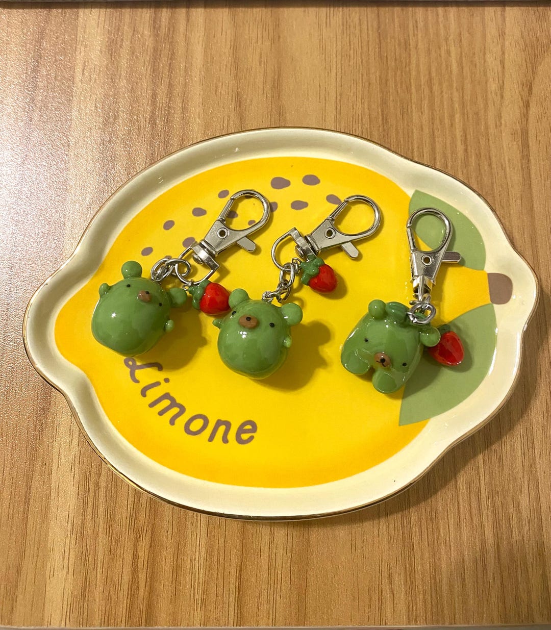 Strawberry Matcha Bear Polymer Clay Keychain - Etsy