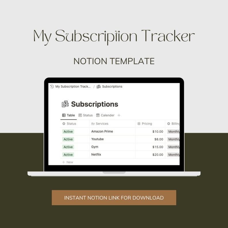 My Subscription Tracker Notion Template Notion Template Link Easy to Use Duplicate and Use - Etsy