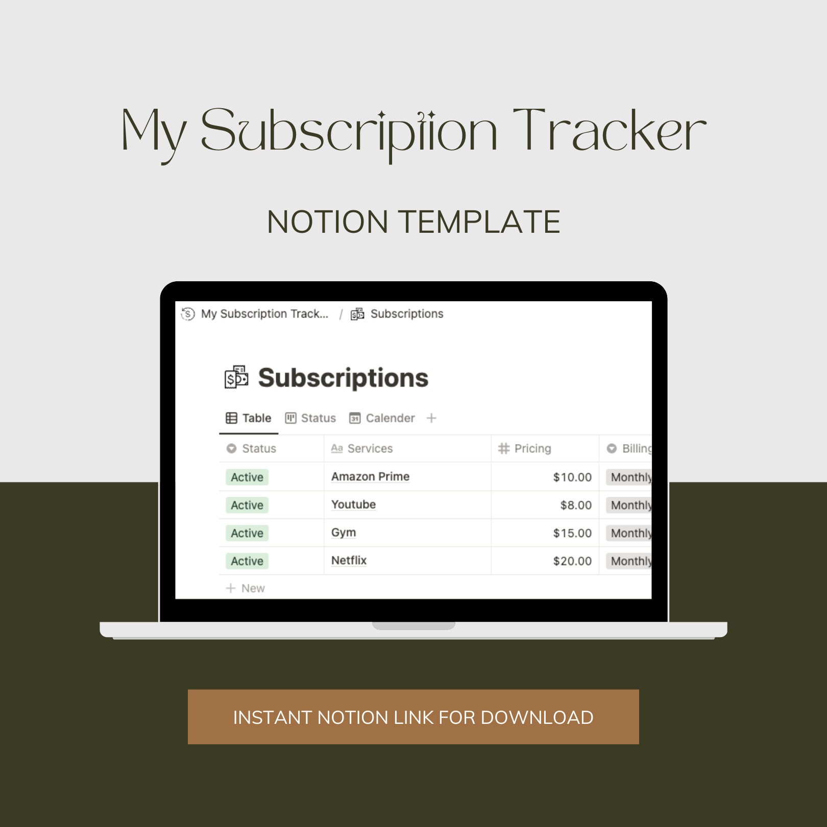 My Subscription Tracker Notion Template Notion Template Link Easy to Use Duplicate and Use - Etsy