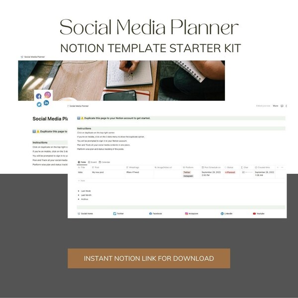 Notion Social Media Template - Etsy