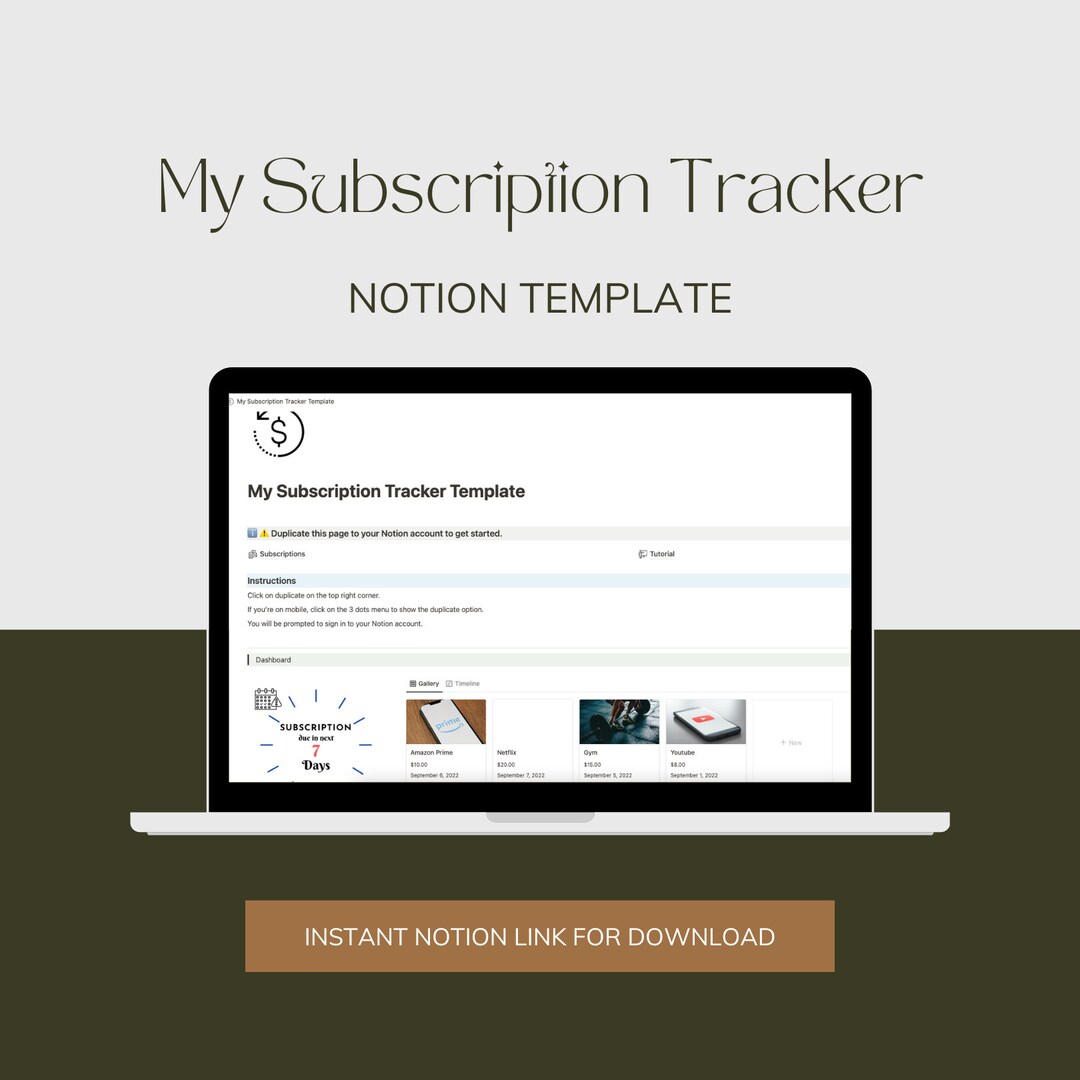 My Subscription Tracker Notion Template Notion Template Link Easy to Use Duplicate and Use - Etsy