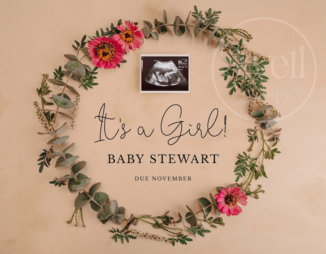It's A Girl Baby Announcement Digital Pregnancy Gender Reveal Baby Girl ...