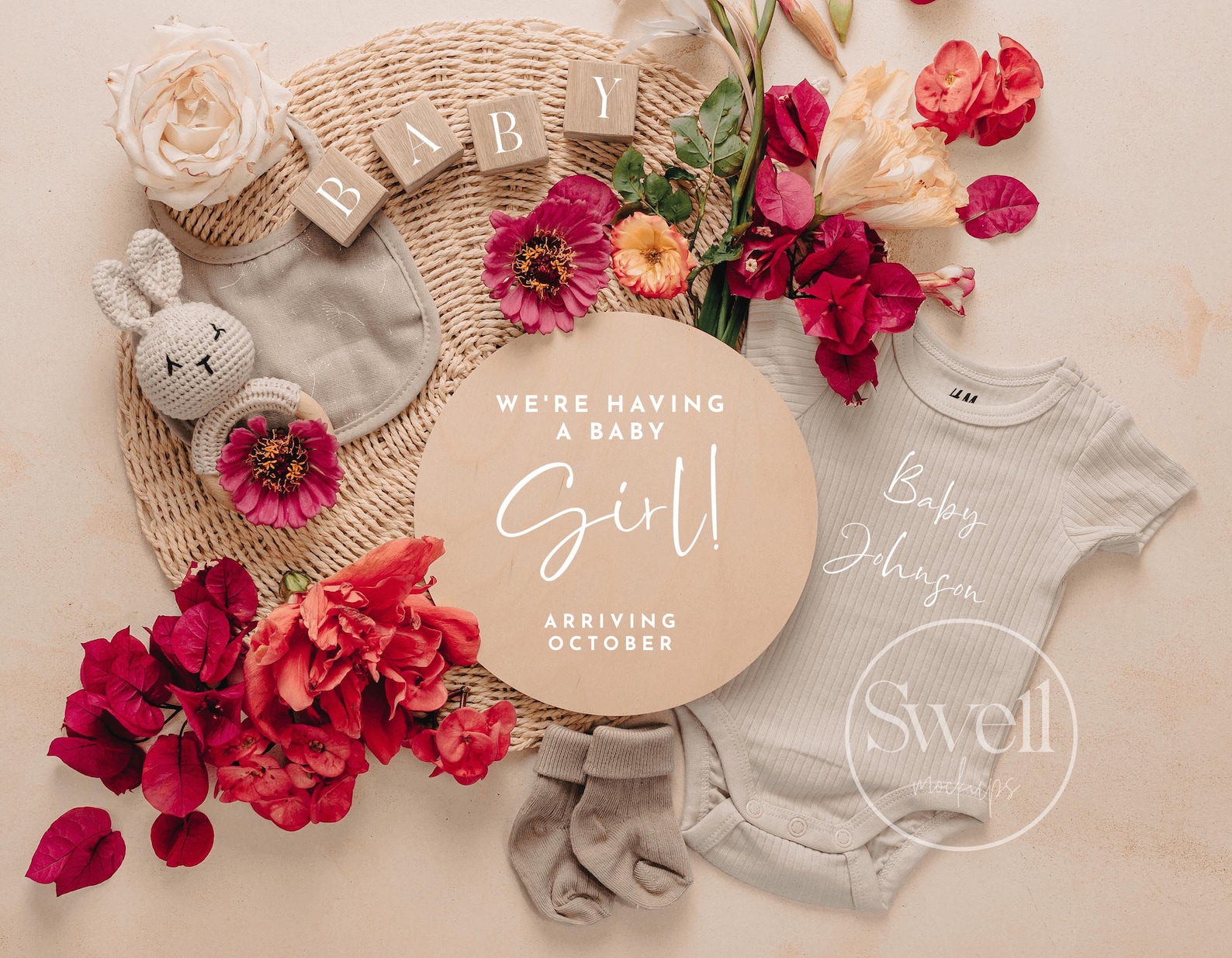Spring Pregnancy Announcement Digital Spring Flowers It's A Girl Baby ...