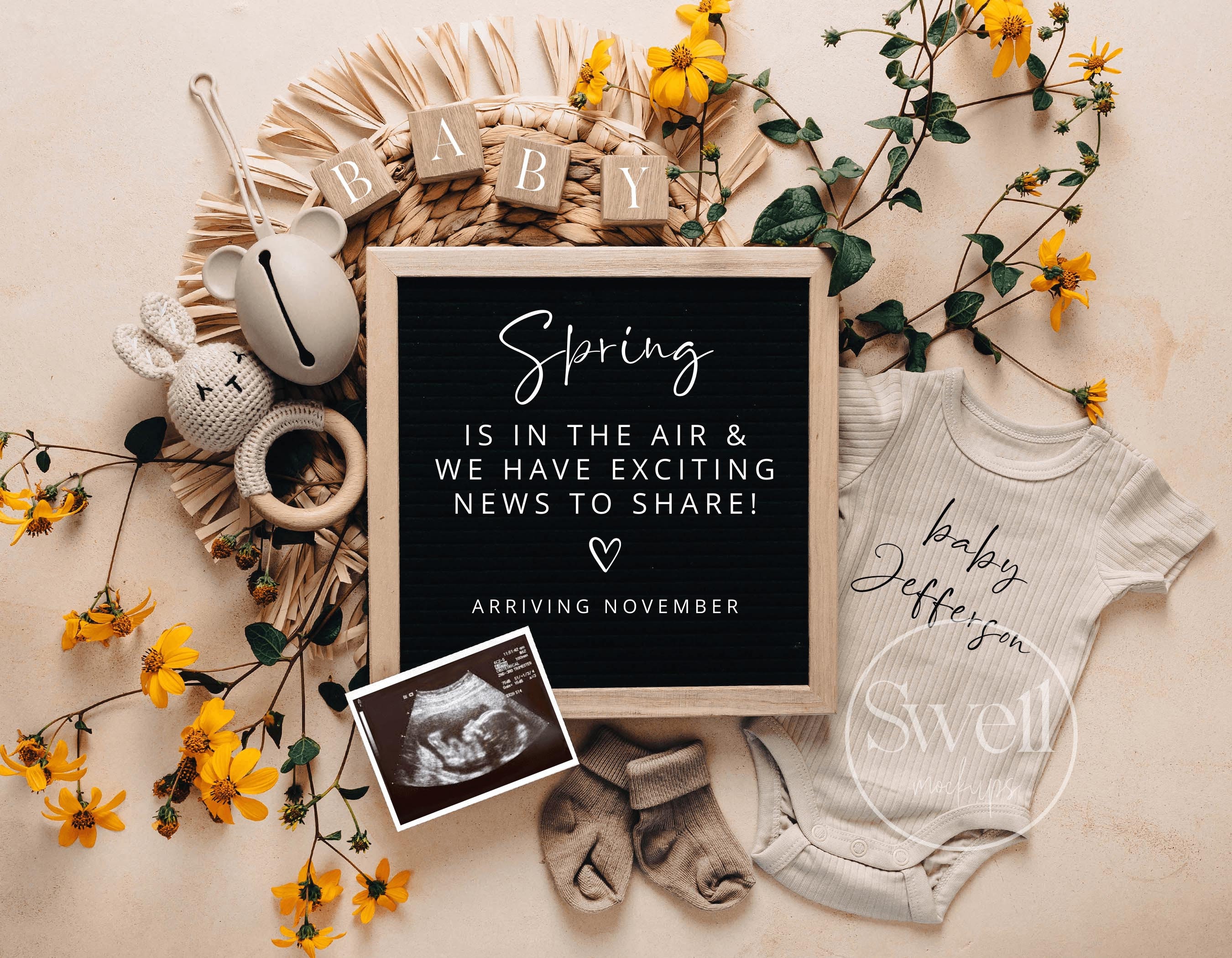 Spring Digital Pregnancy Announcement Gender Neutral Social Media ...