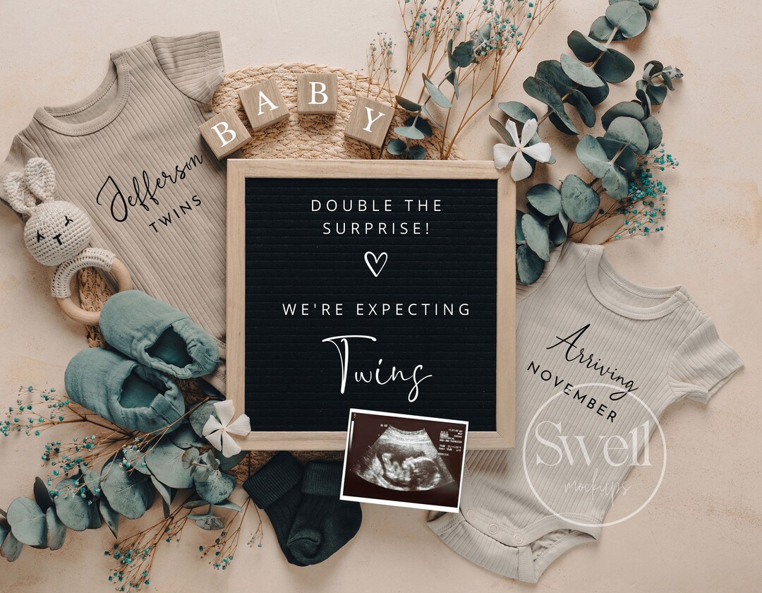 Boy Twins Pregnancy Announcement Digital Twins Pregnancy Reveal Baby ...