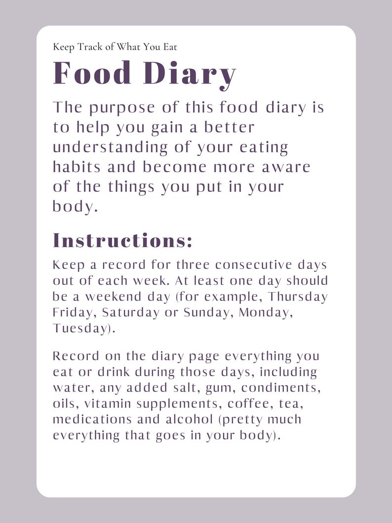 Food Diary, Printable, Printable Daily Food Journal, PDF, Downloadable ...