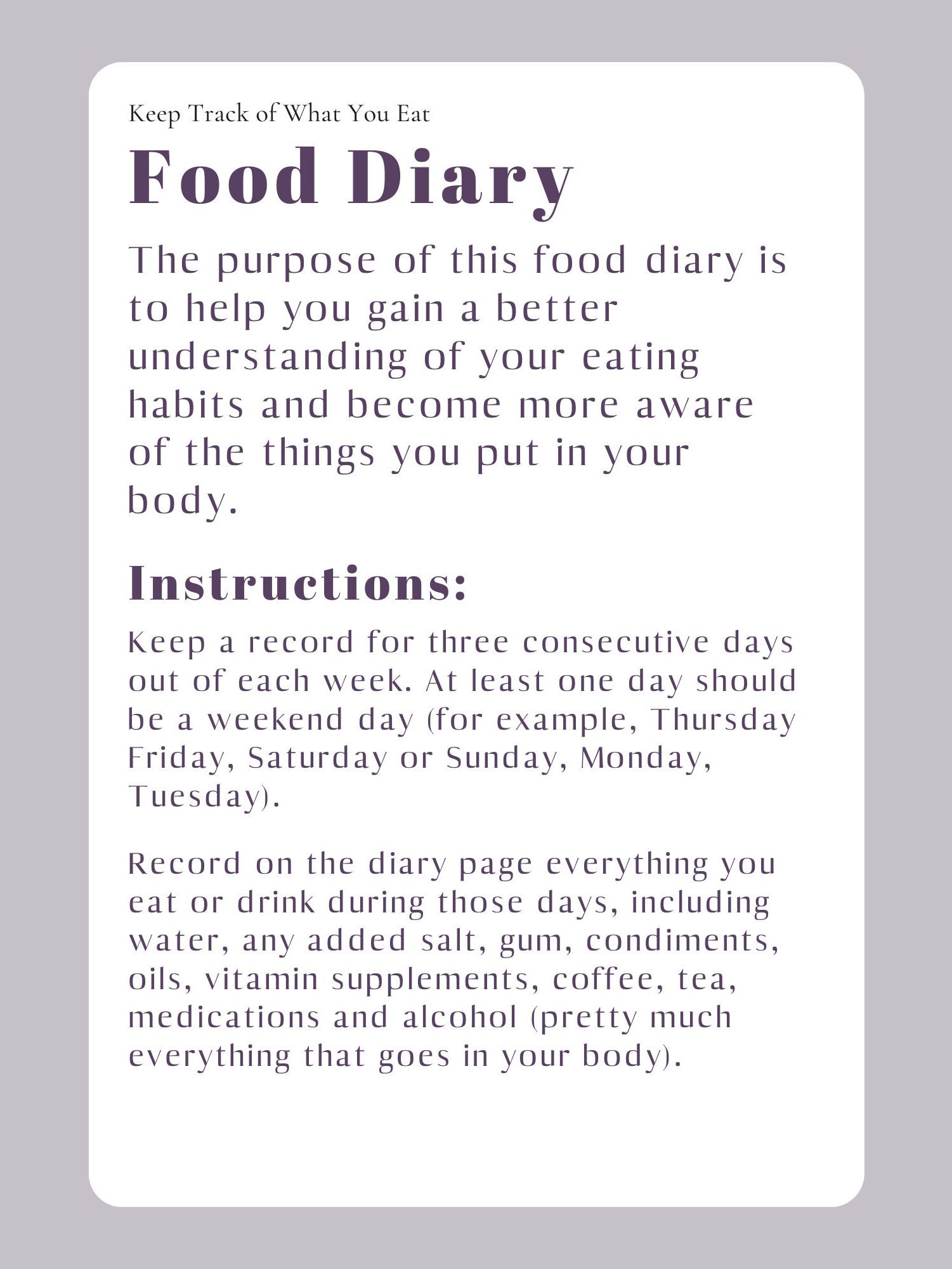 Food Diary, Printable, Printable Daily Food Journal, PDF, Downloadable ...