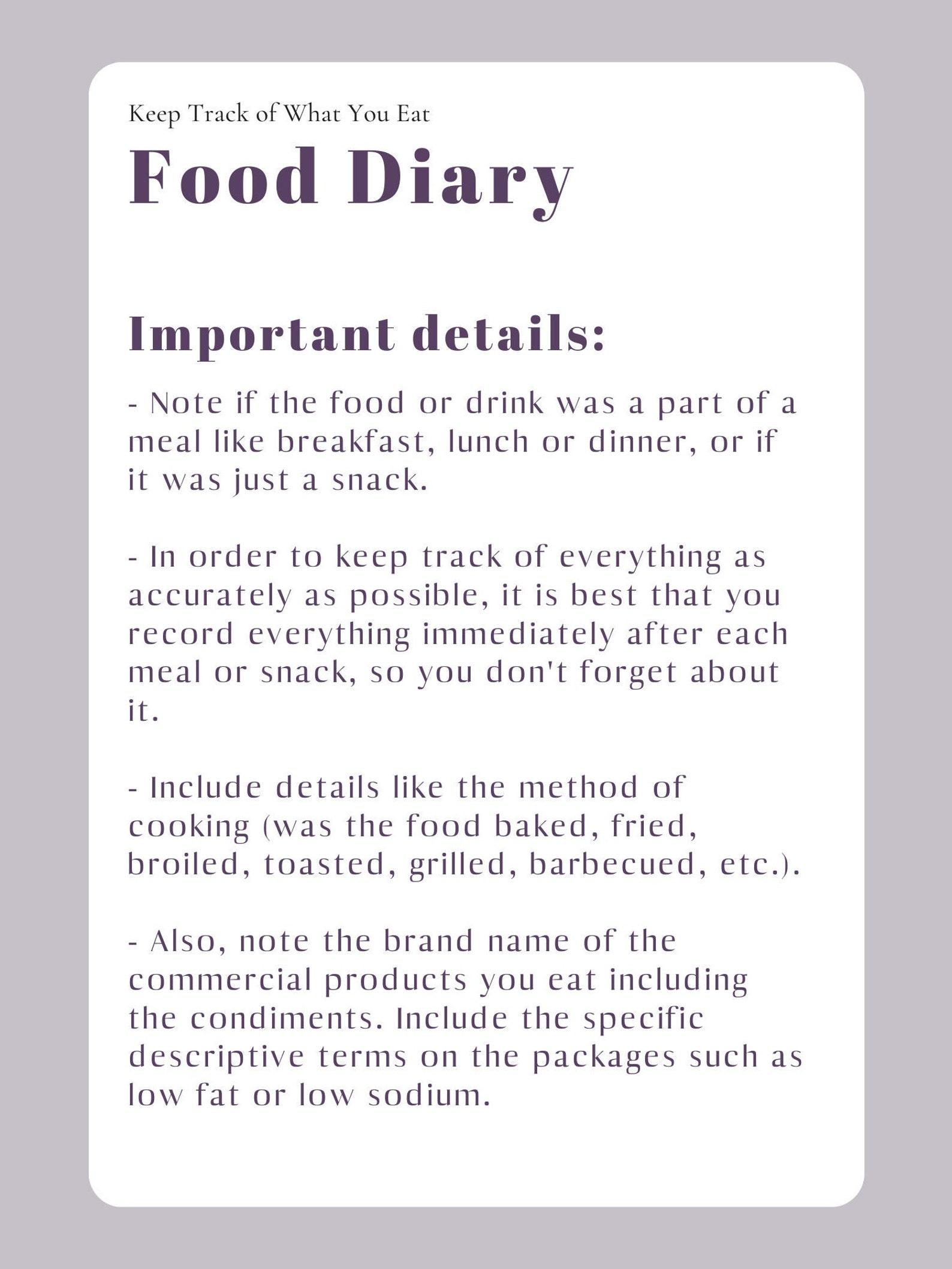 Food Diary, Printable, Printable Daily Food Journal, PDF, Downloadable ...