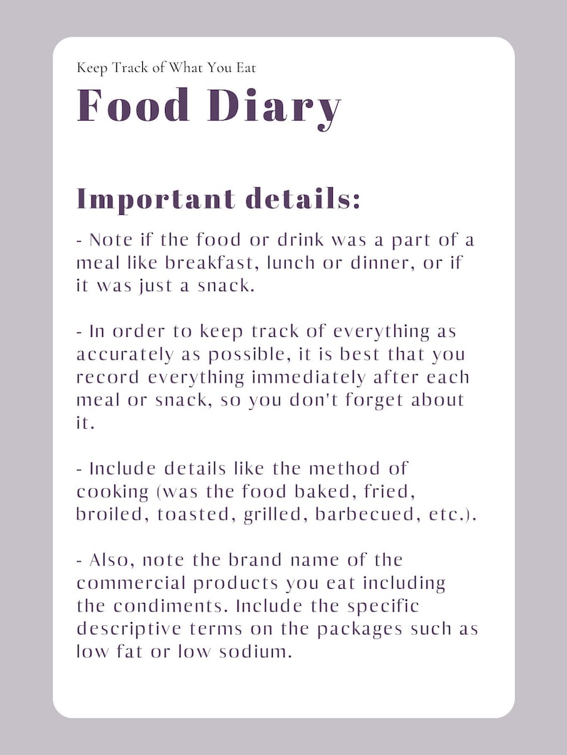 Food Diary, Printable, Printable Daily Food Journal, PDF, Downloadable ...